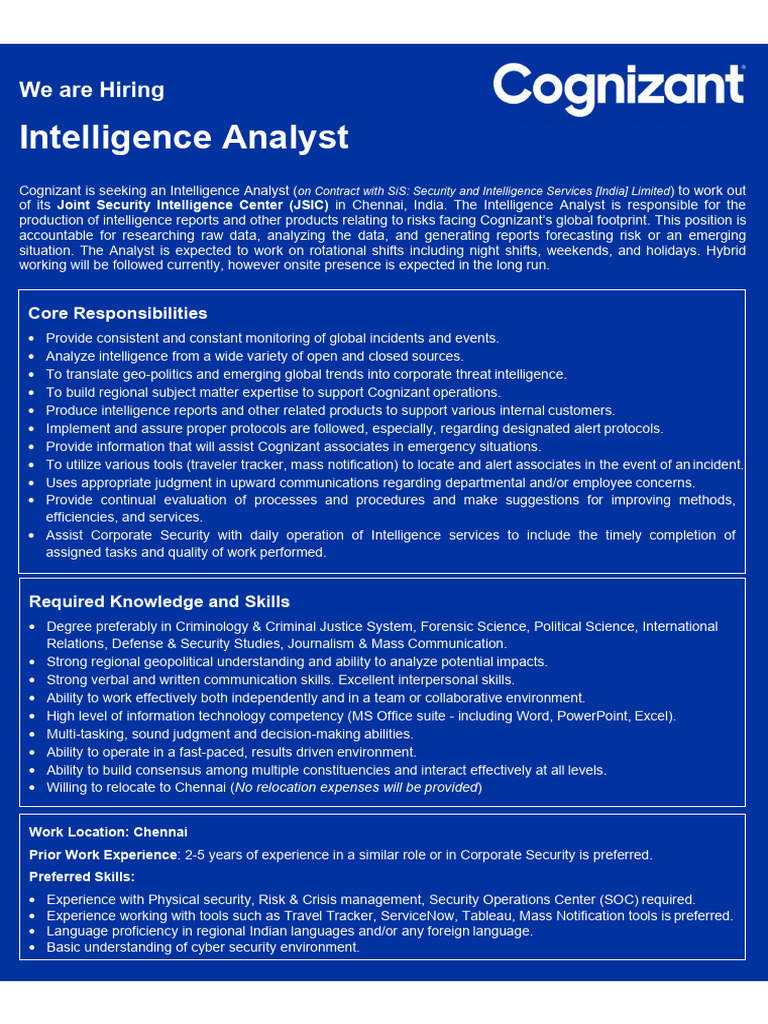 Inteligence Analyst - JD | PDF | Intelligence Analysis | Intelligence