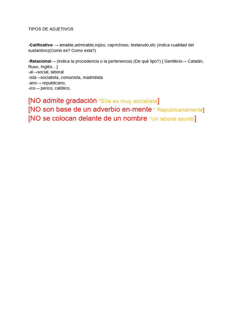 Tipos de Adjetivos en Español | PDF