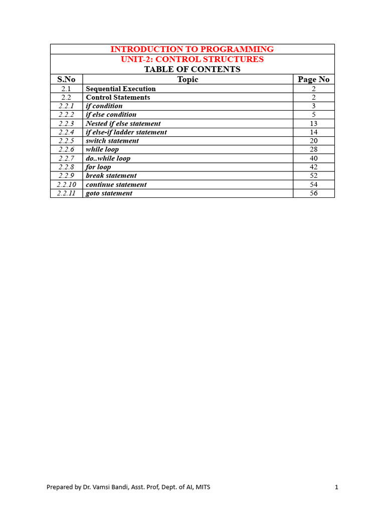 UNIT-2 Material - Introduction To Programming | PDF | Control Flow | Software Engineering