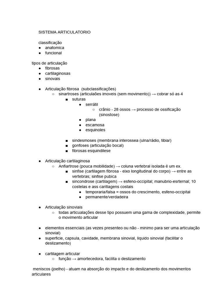 Aula 2 - Sistema Articulatório (AH) | PDF | Articulação | Joelho