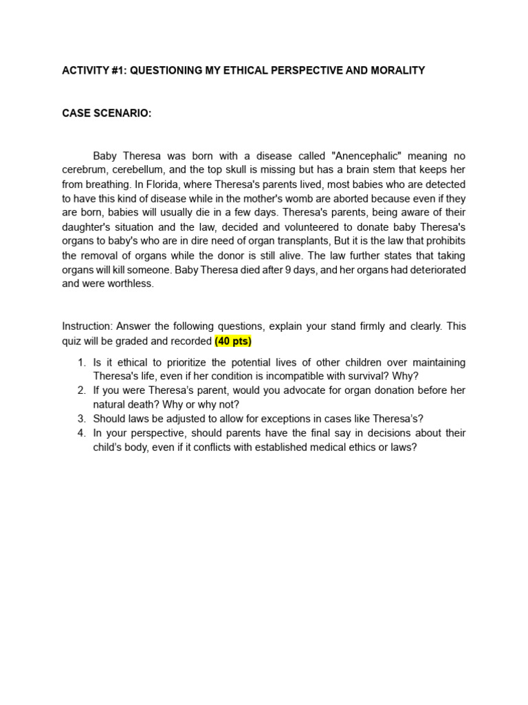 Act 1 Questioning My Ethical Perspective and Moralitu | PDF