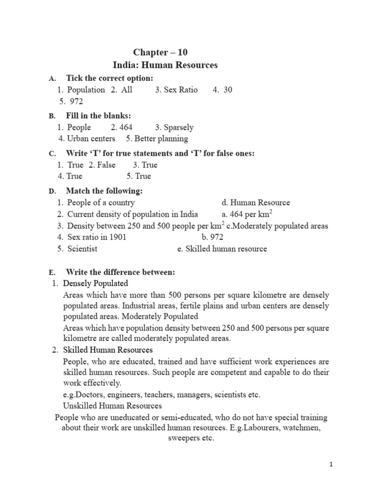 CHAPTER 10 Human Resources-CLASS-8 | PDF | Population Density | Human ...