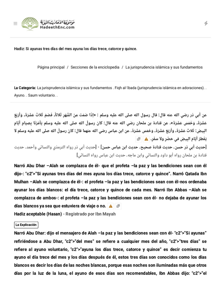 Hadiz - Si Ayunas Tres Días Del Mes Ayuna Los Días Trece, Catorce y ...