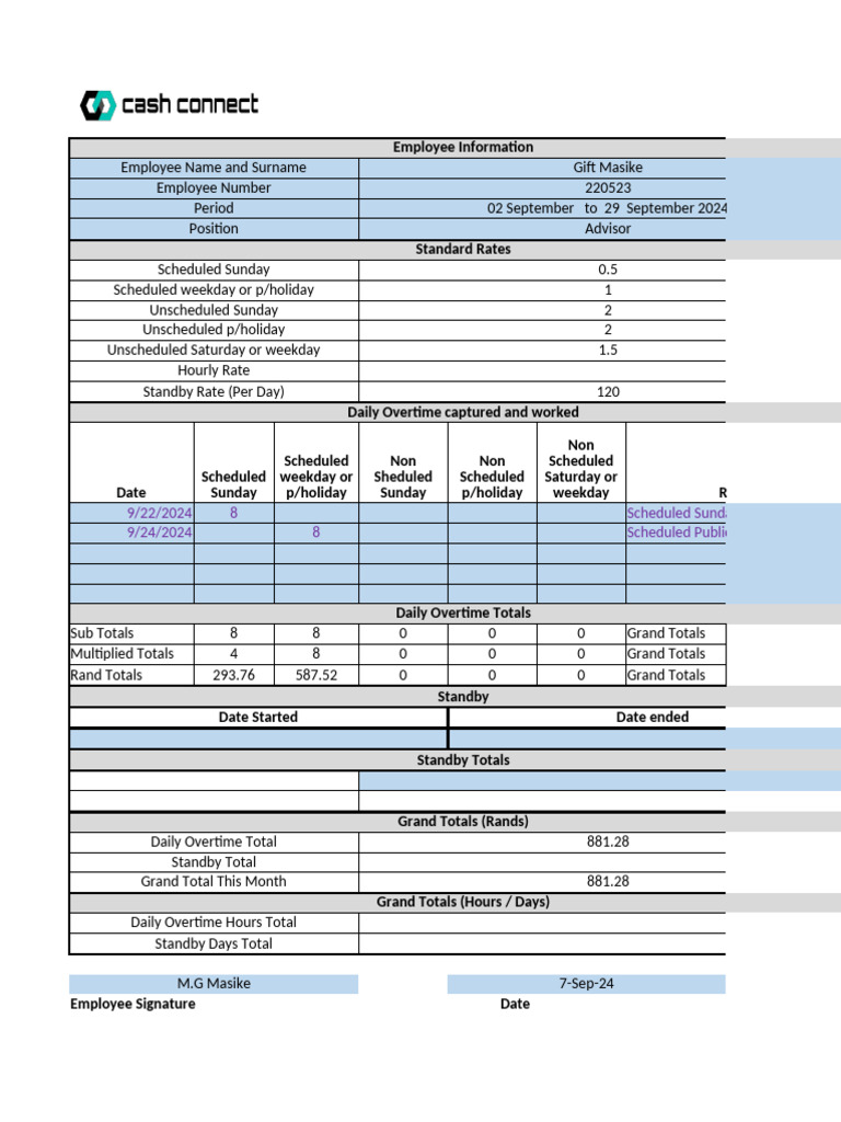 Claim For September 2024 | PDF | Workweek And Weekend | Overtime