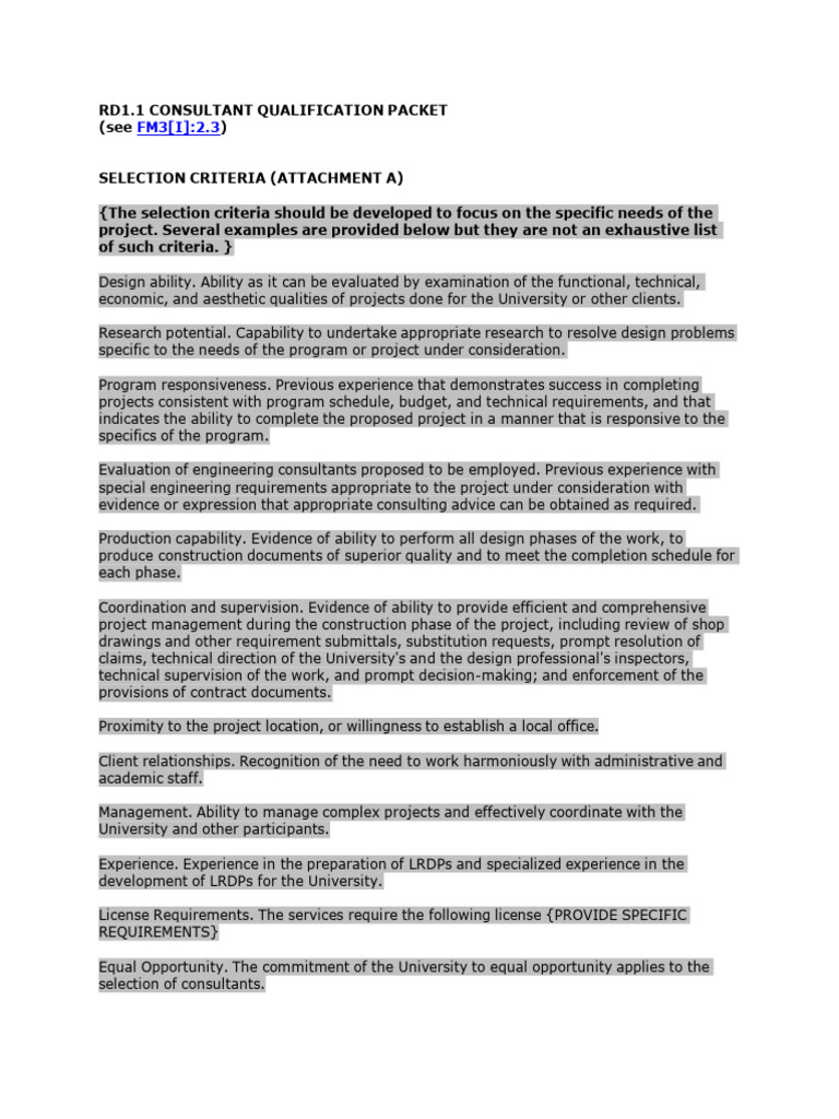 1. Consultant Qualification Packet | PDF | Fee | Architect