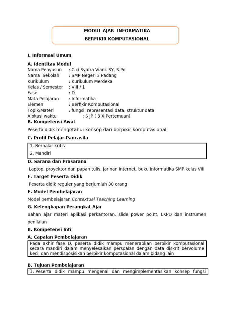 MODUL AJAR ELEMEN BK | PDF