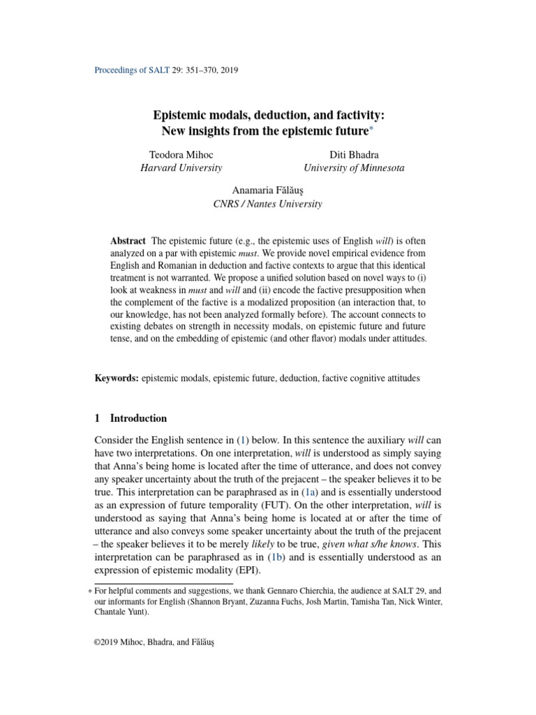mihoc_bhadra_falaus_2019_epistemic_modals_deduction | PDF | Modal Logic | Epistemology