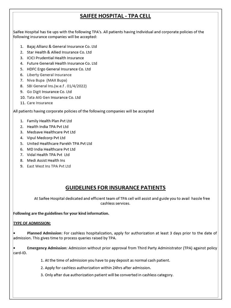 TPA Guidelines 2023n | PDF | Patient | Hospital