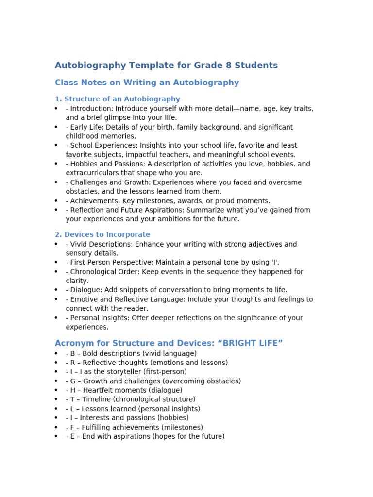 Grade 8 Autobiography Guide | PDF | Psychological Concepts | Psychology
