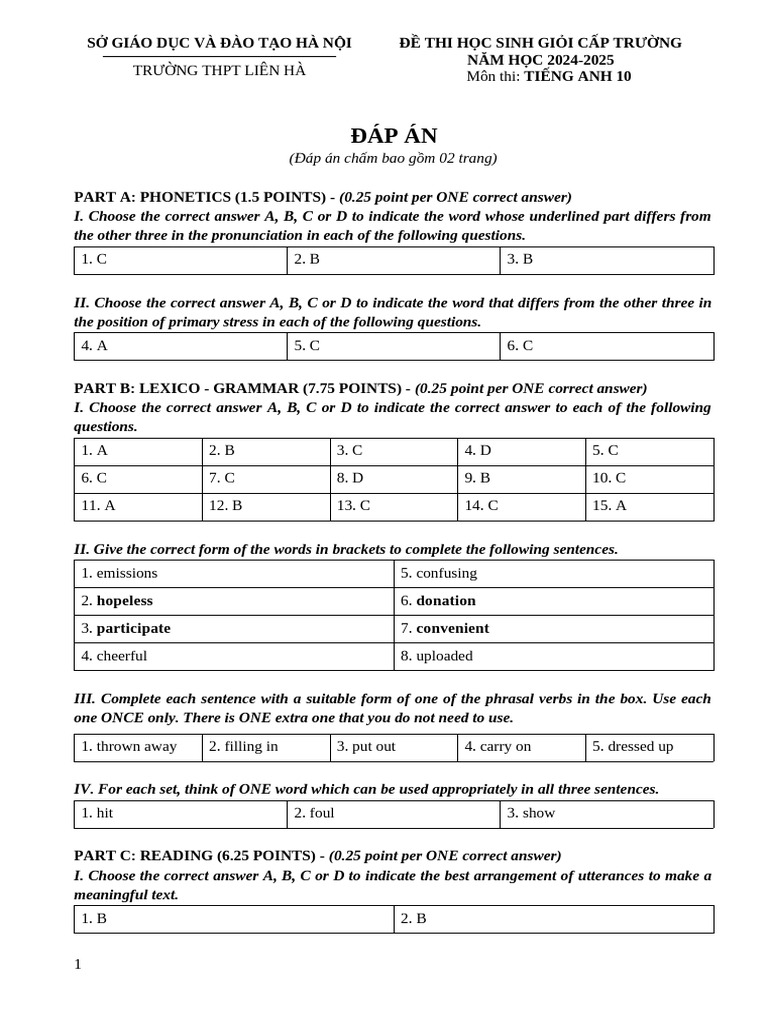 ĐÁP ÁN CHẤM | PDF | Language Mechanics | Syntax