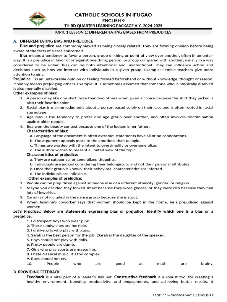 3.3 9 English Learning Package 3rd Quarter | PDF | The Merchant Of ...