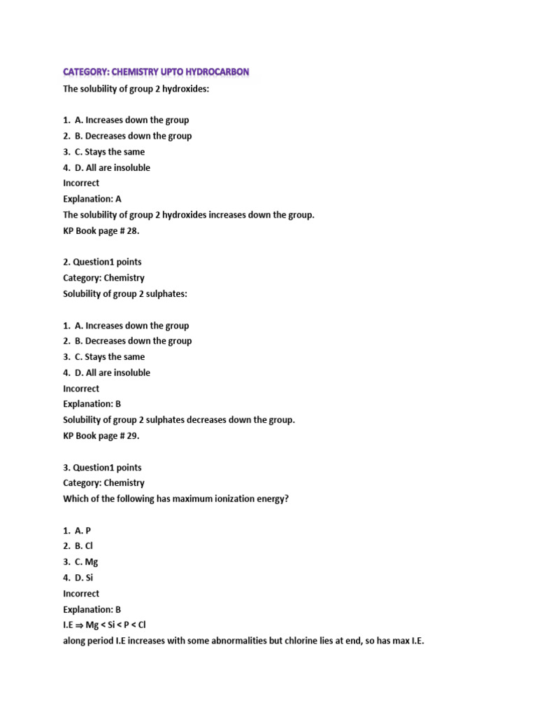 Group 2 Hydroxides and Sulphates Solubility | PDF | Alkane | Thiol