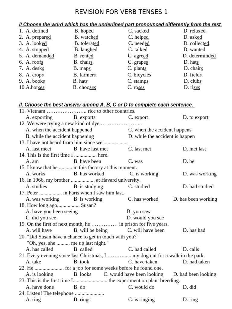 Verb Tense Revision Exercises | PDF