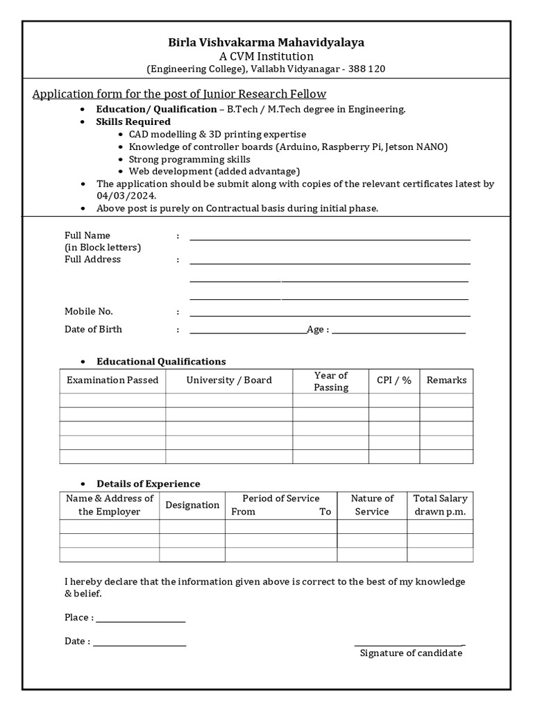 2 - Application Form For JRF 1 | PDF