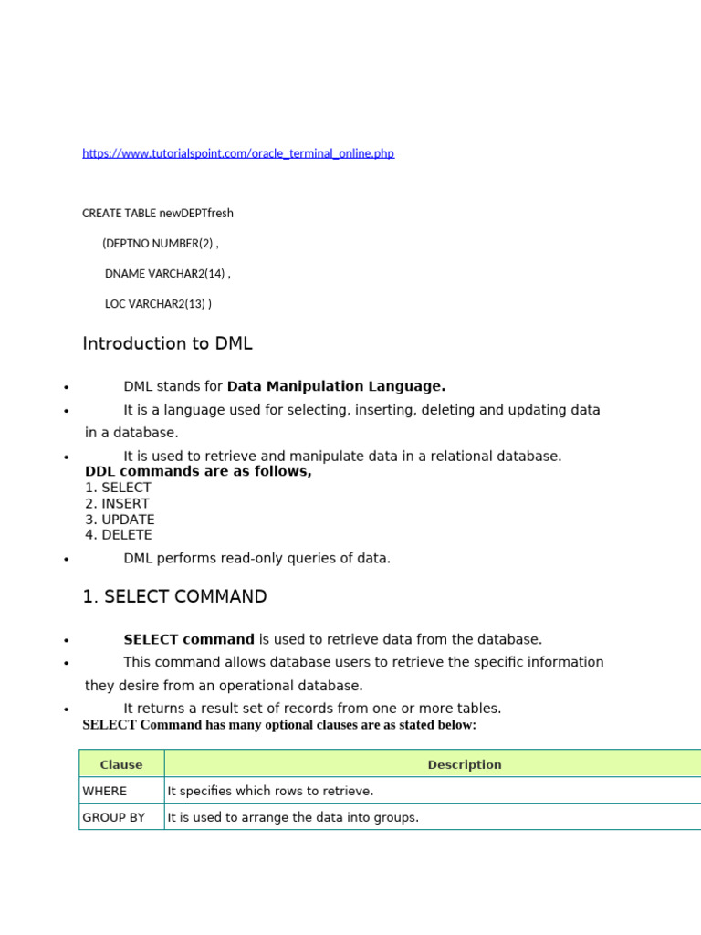 Introduction To Data Manipulation Language DML | PDF | Databases | Standard Deviation