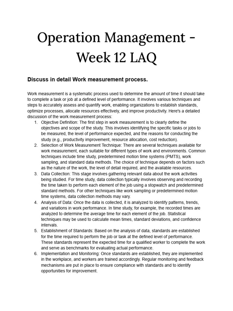 Operation Management - Week 12 LAQ | PDF | Business