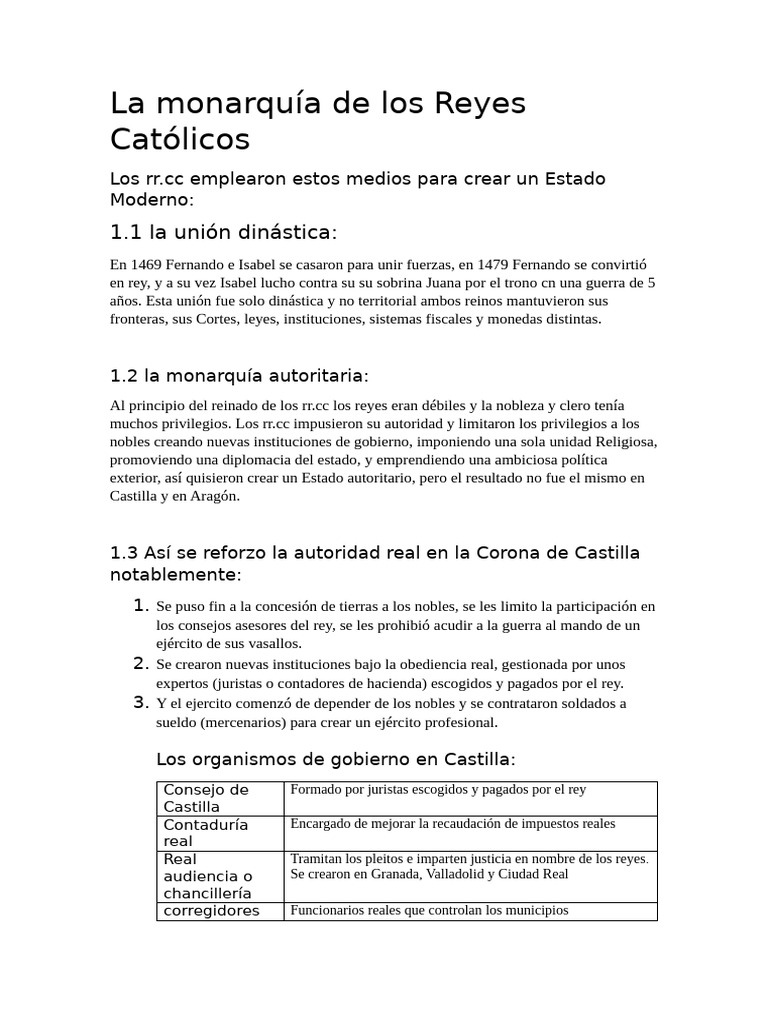 La monarquía de los Reyes Católicos | PDF