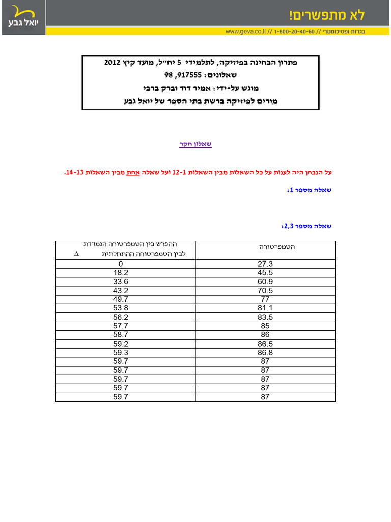 Physics Heker Summer 2012 A | PDF