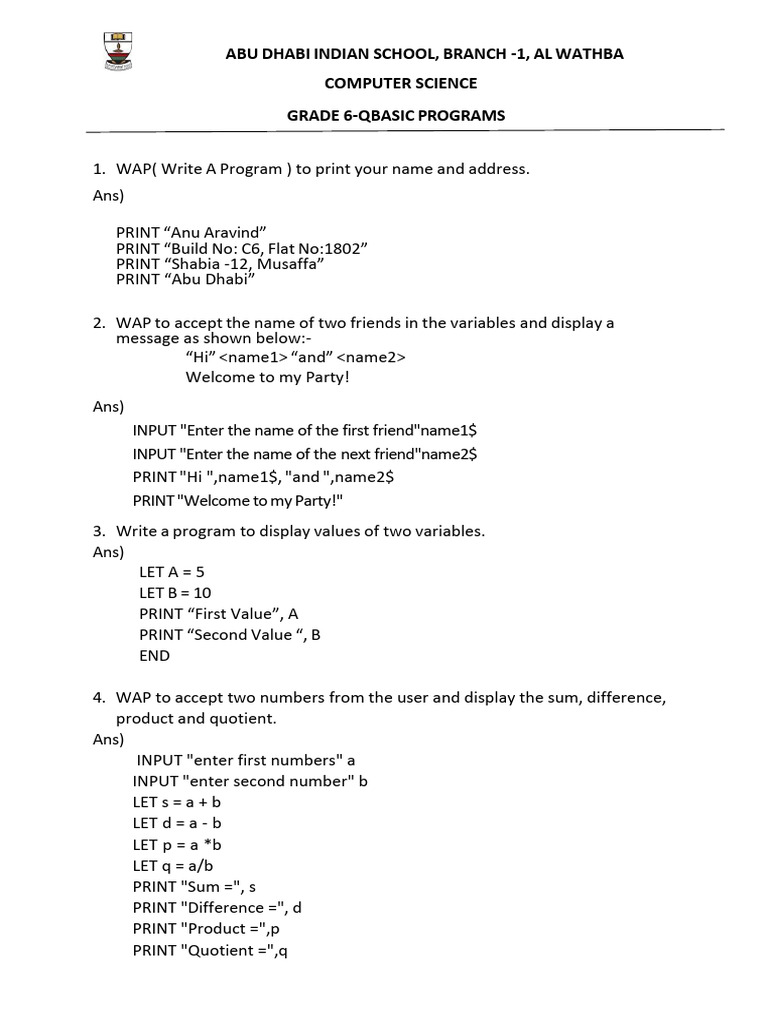 QBasic Pgms-Grade6-Updated | PDF