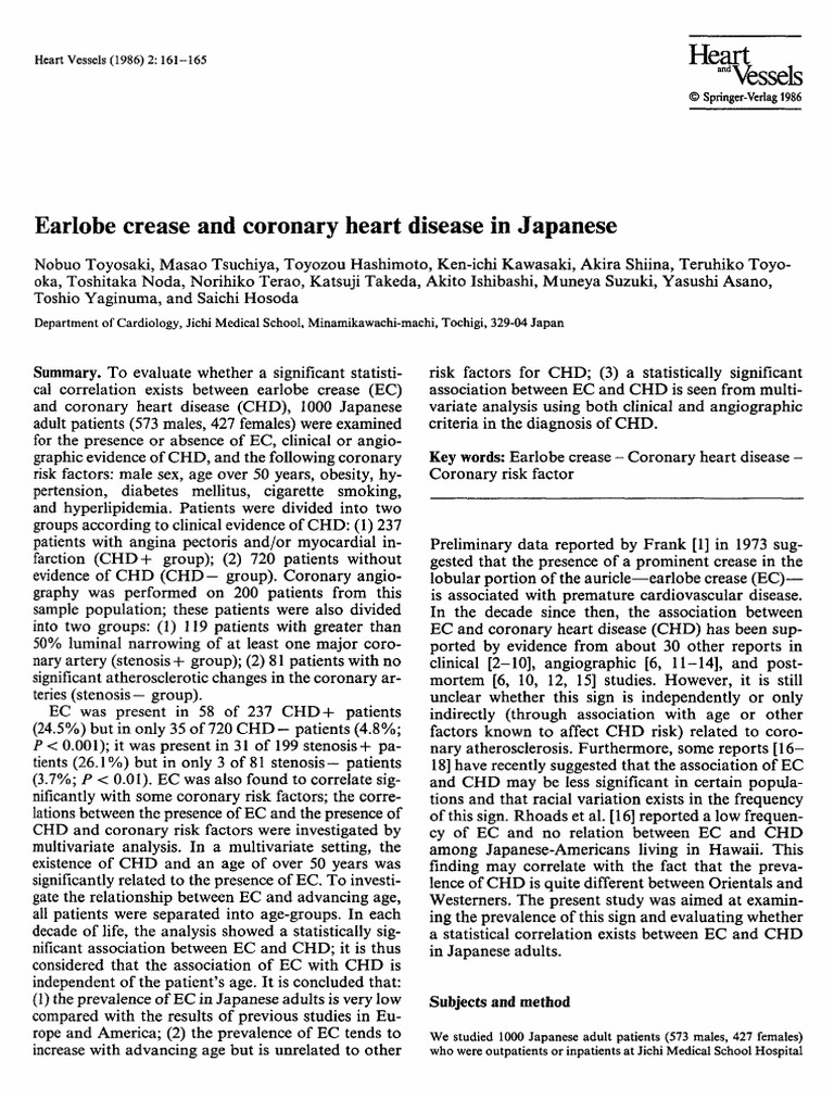 Earlobe Crease and Coronary Heart Disease in Japanese | PDF | Coronary ...