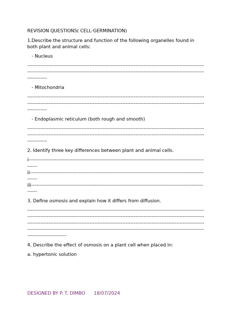 Biology Revision Questions | PDF | Flowers | Osmosis