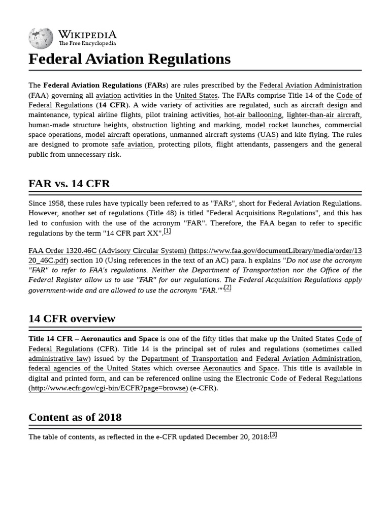 Federal Aviation Regulations | PDF | Aviation | Transport