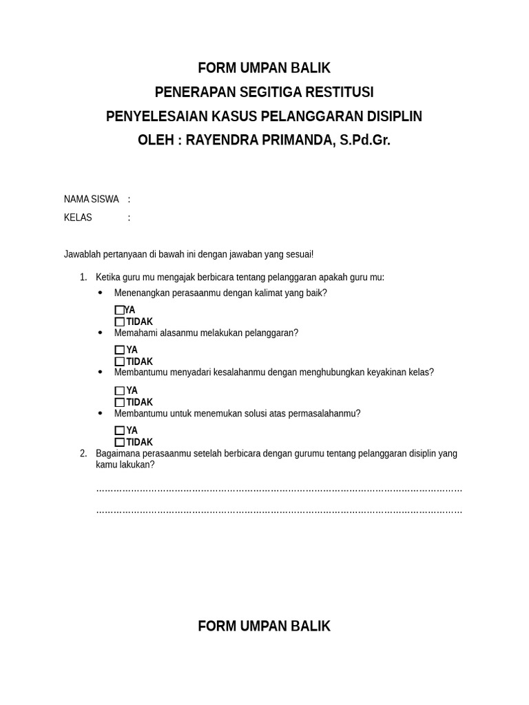 Form Umpan Balik | PDF