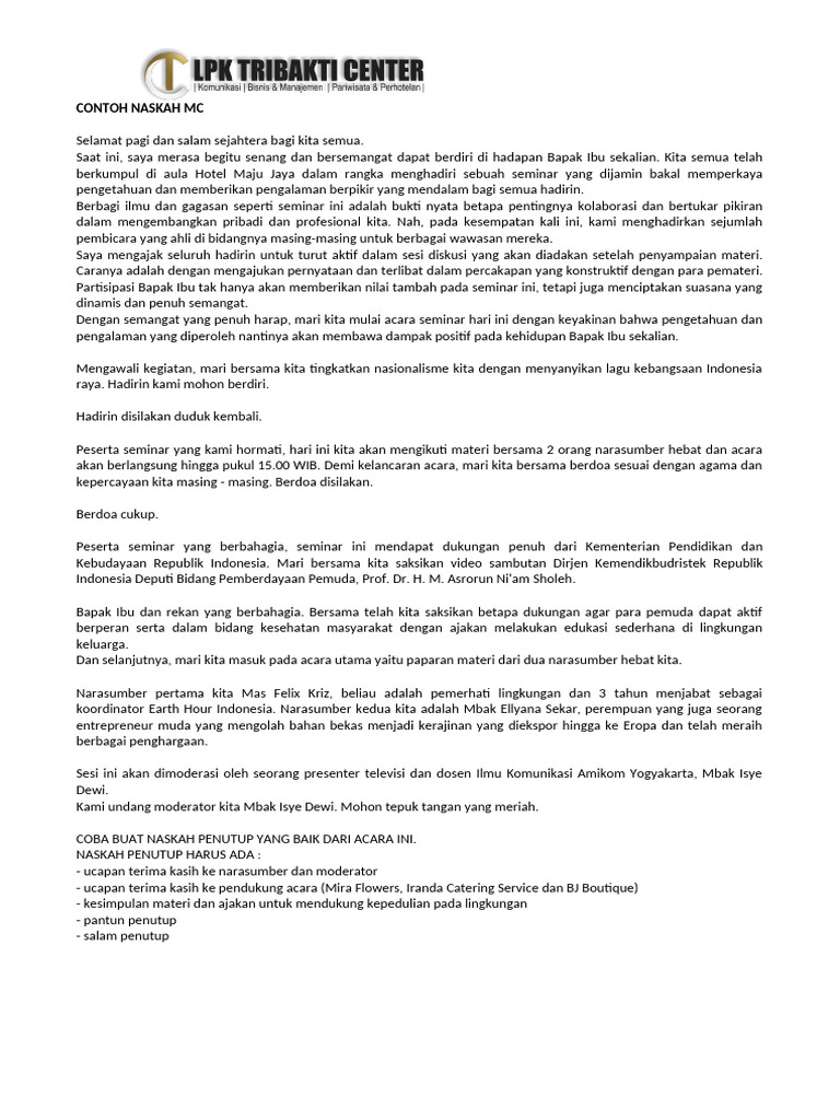 Contoh Naskah MC | PDF