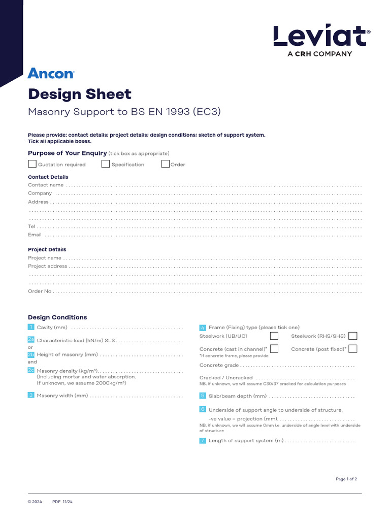 Ancon Masonry Support Design Sheet | PDF | Masonry | Building Engineering