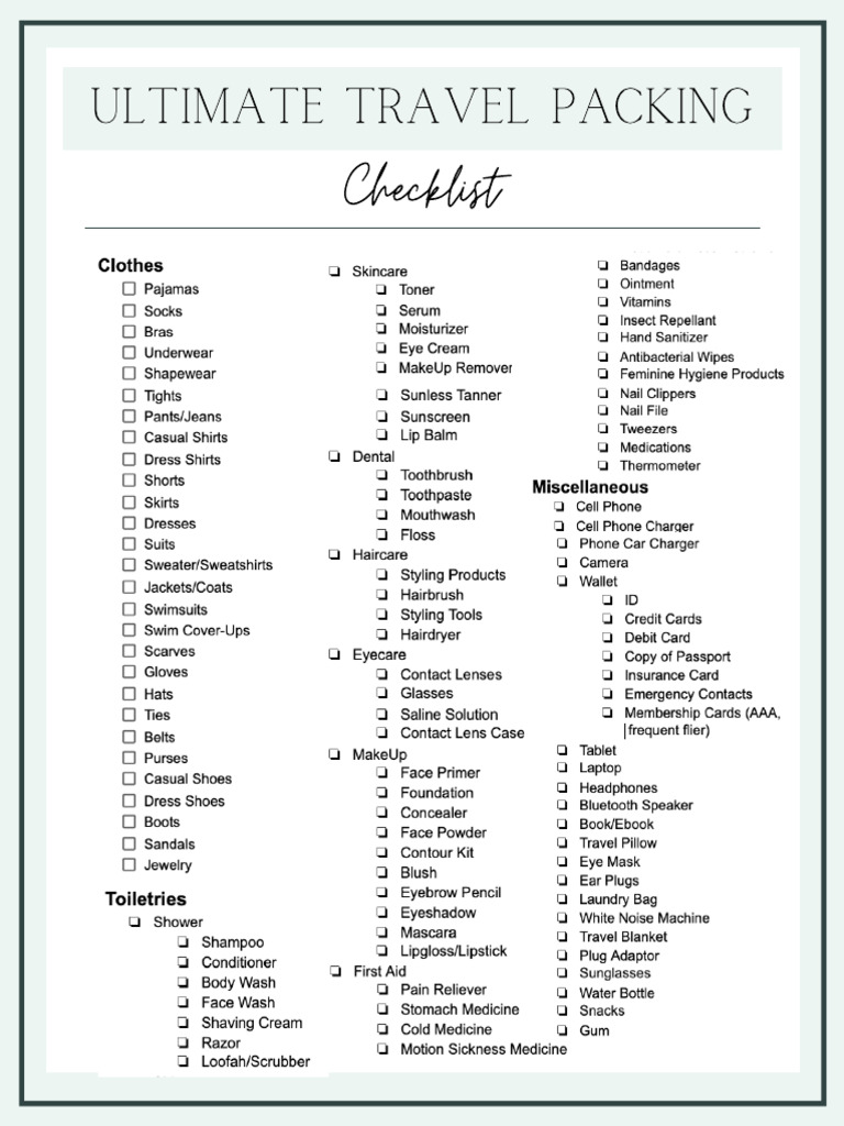 Ultimate Travel Packing Checklist | PDF