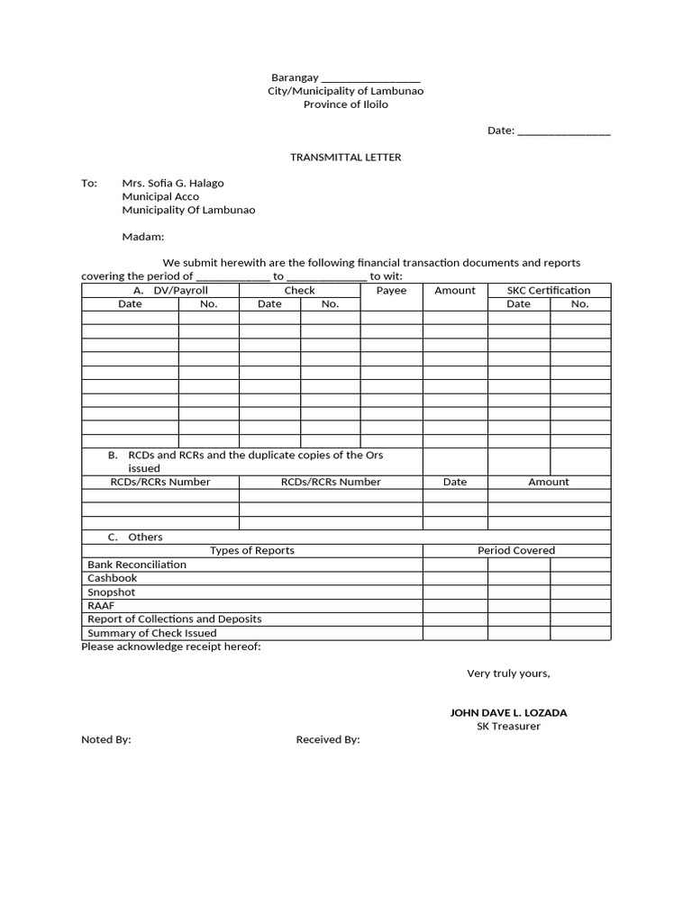 Transmittal Letter | PDF