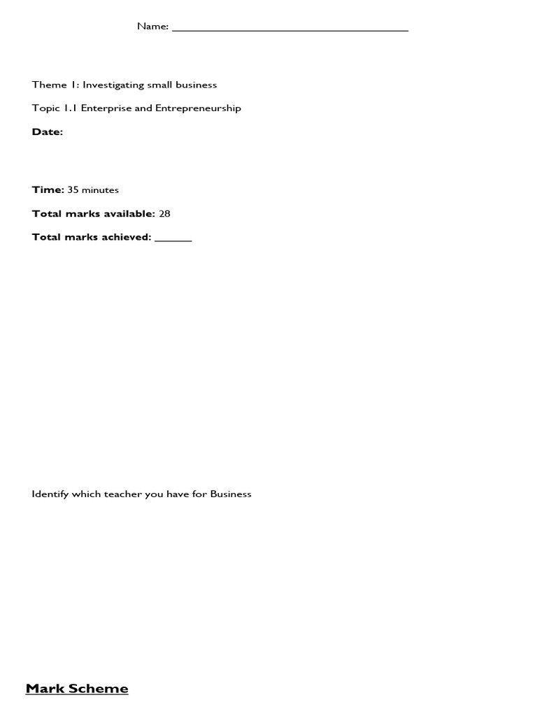 1.1 Assessment Mark Scheme | PDF