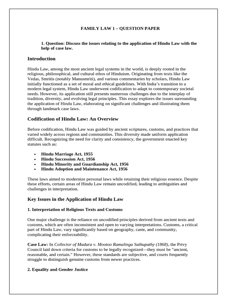 FAMILY LAW 1 - QUESTION PAPER (1) | PDF | Alimony | Will And Testament