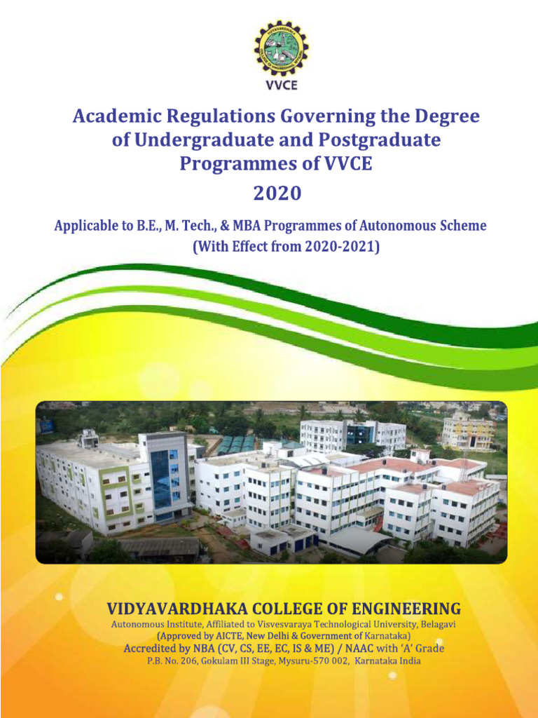 VVCE Academic Regulations 2020 | PDF | University And College Admission | Academic Degree
