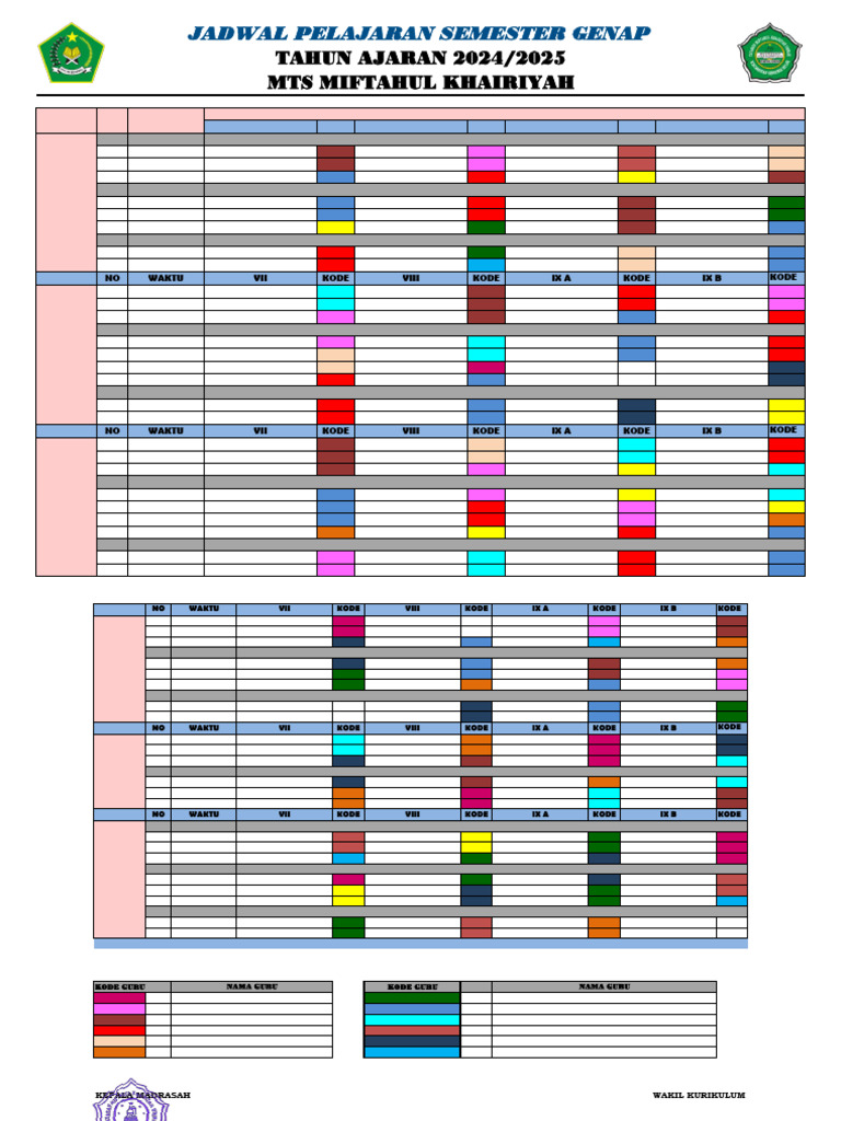 Jadwal Pelajaran Semester Genap 2024-2025 | PDF