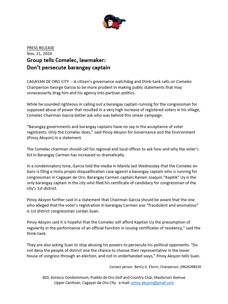 PR On Comelec - Suannov 21 | PDF