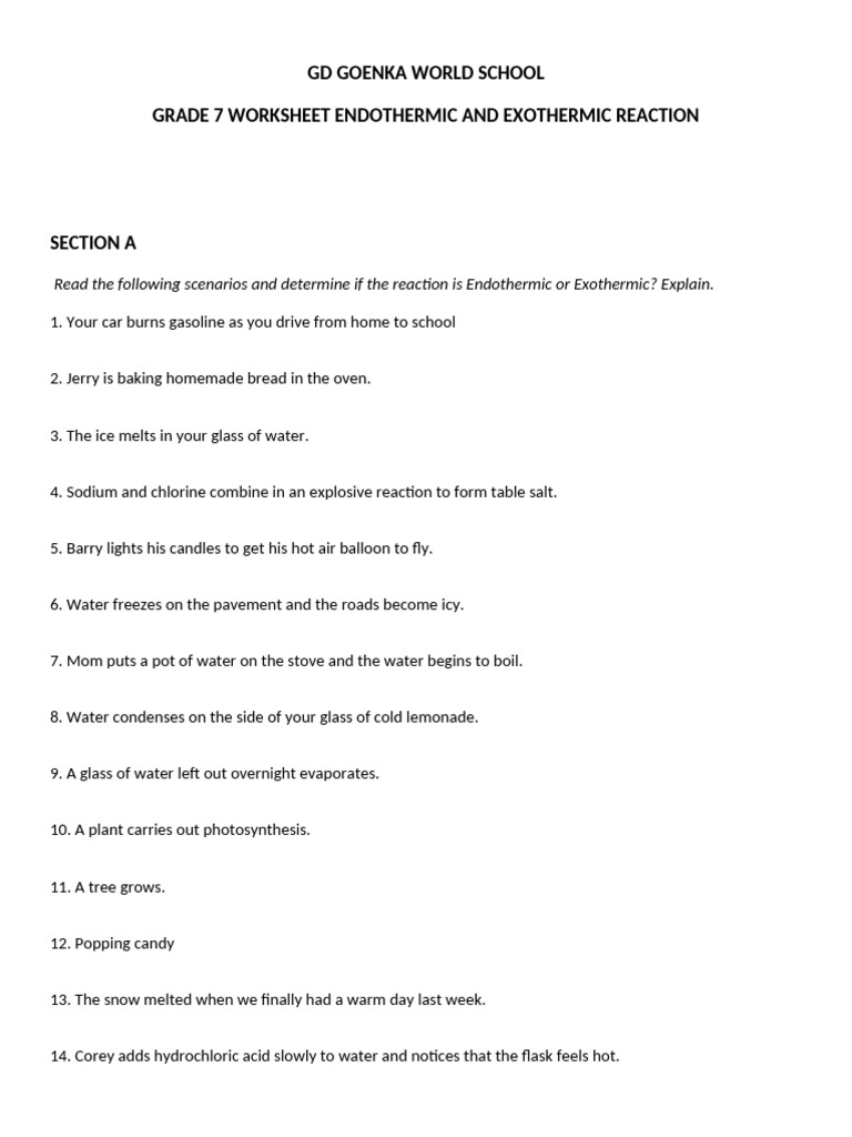 G7 - Endothermic and Exothermic Reactions worksheet november 2024 | PDF ...