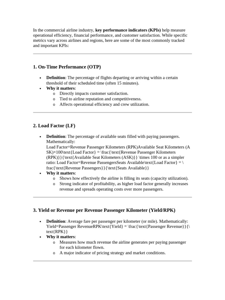 Key Performance Indicators for Airlines | PDF | Performance Indicator ...