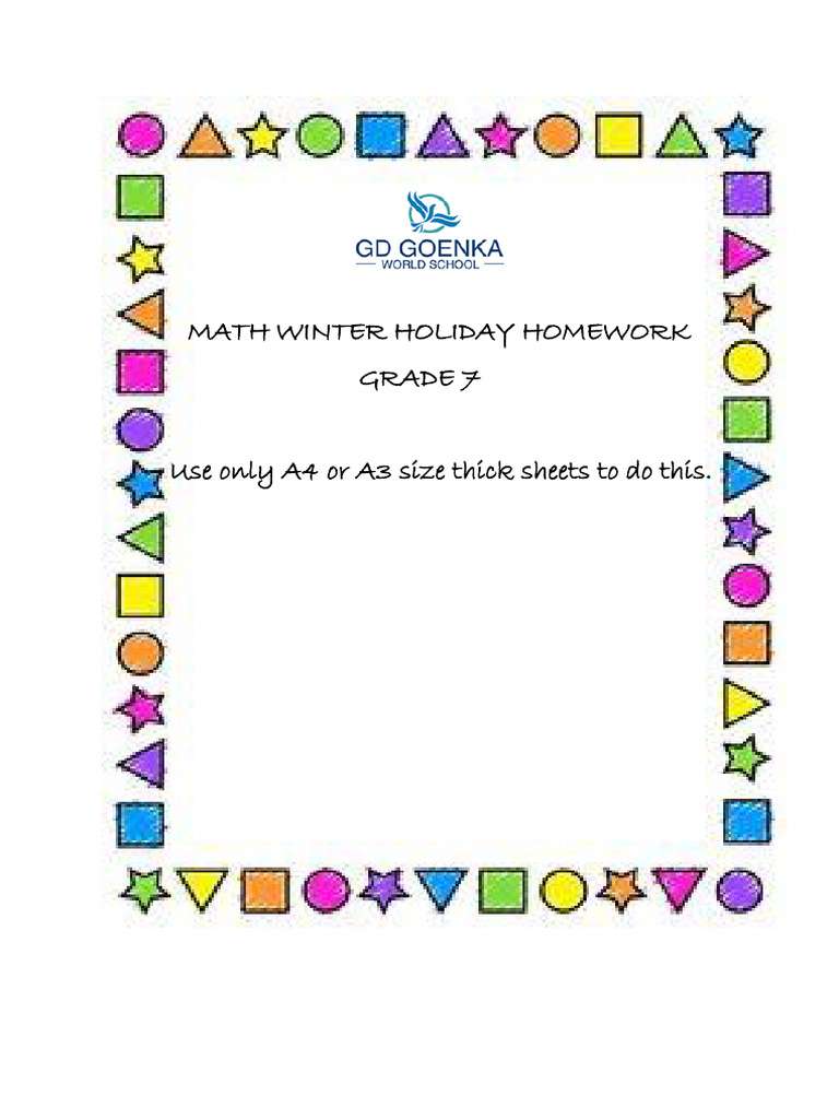 Math Winter Holiday Homework Grade 7 | PDF | Ratio