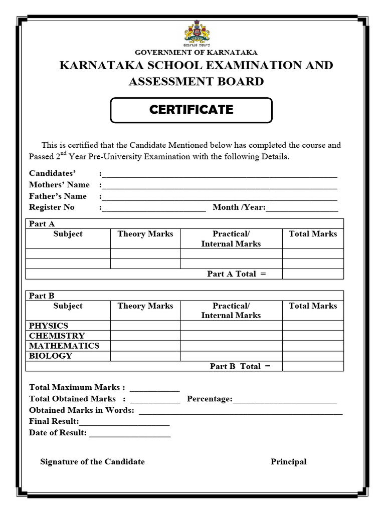 PUC 2024 Provisinal Marks Card | PDF