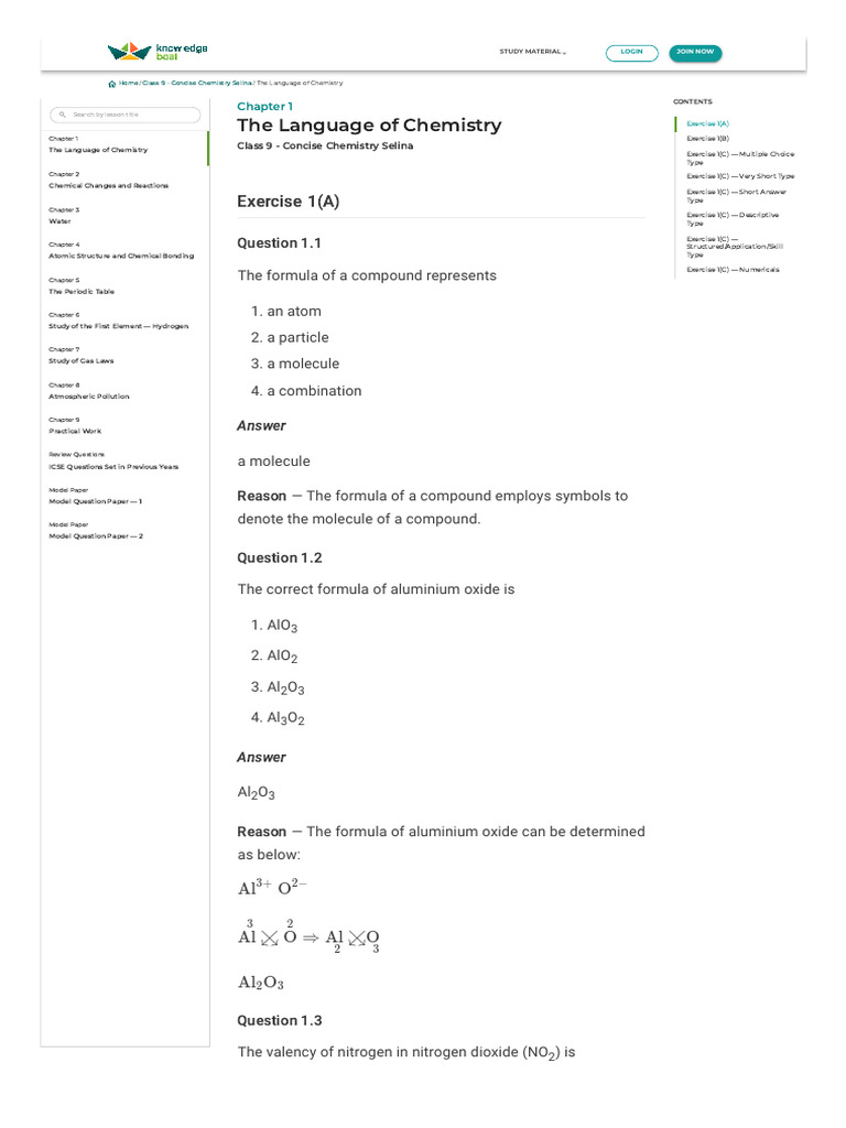 Chapter 1 - The Language of Chemistry - Selina Solutions Concise ...