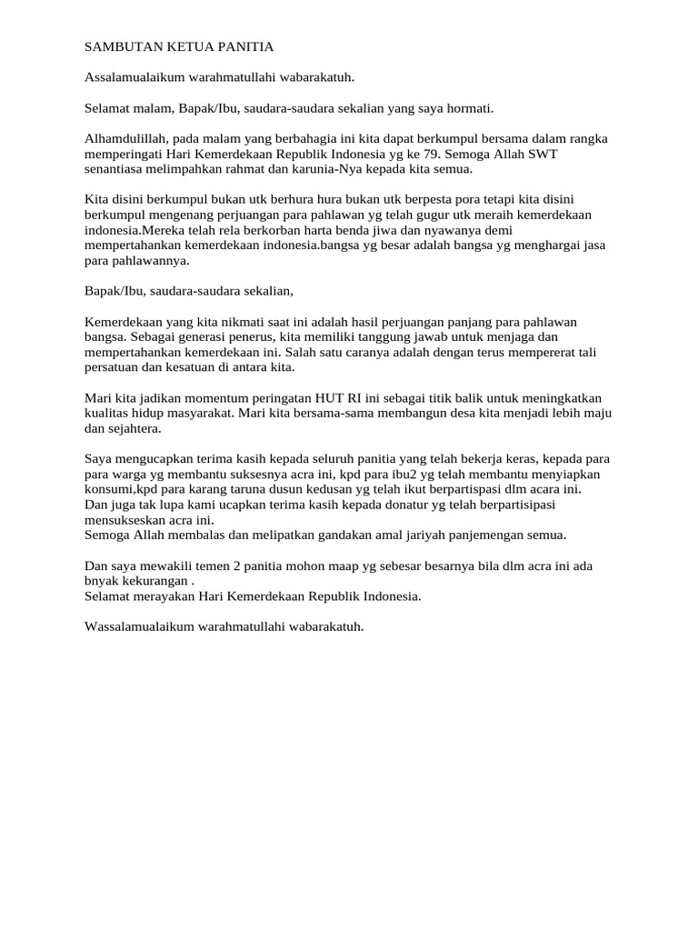 SAMBUTAN KETUA PANITIA Hut Ri | PDF