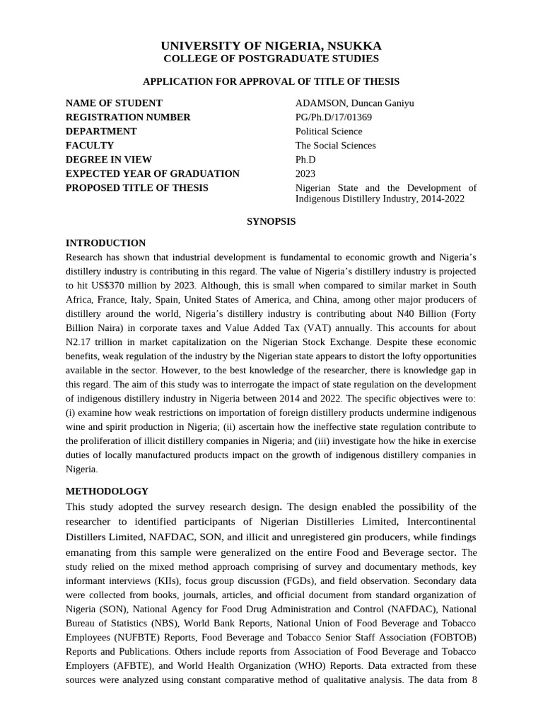 Adamson Duncan's Synopsis | PDF | Data | Nigeria