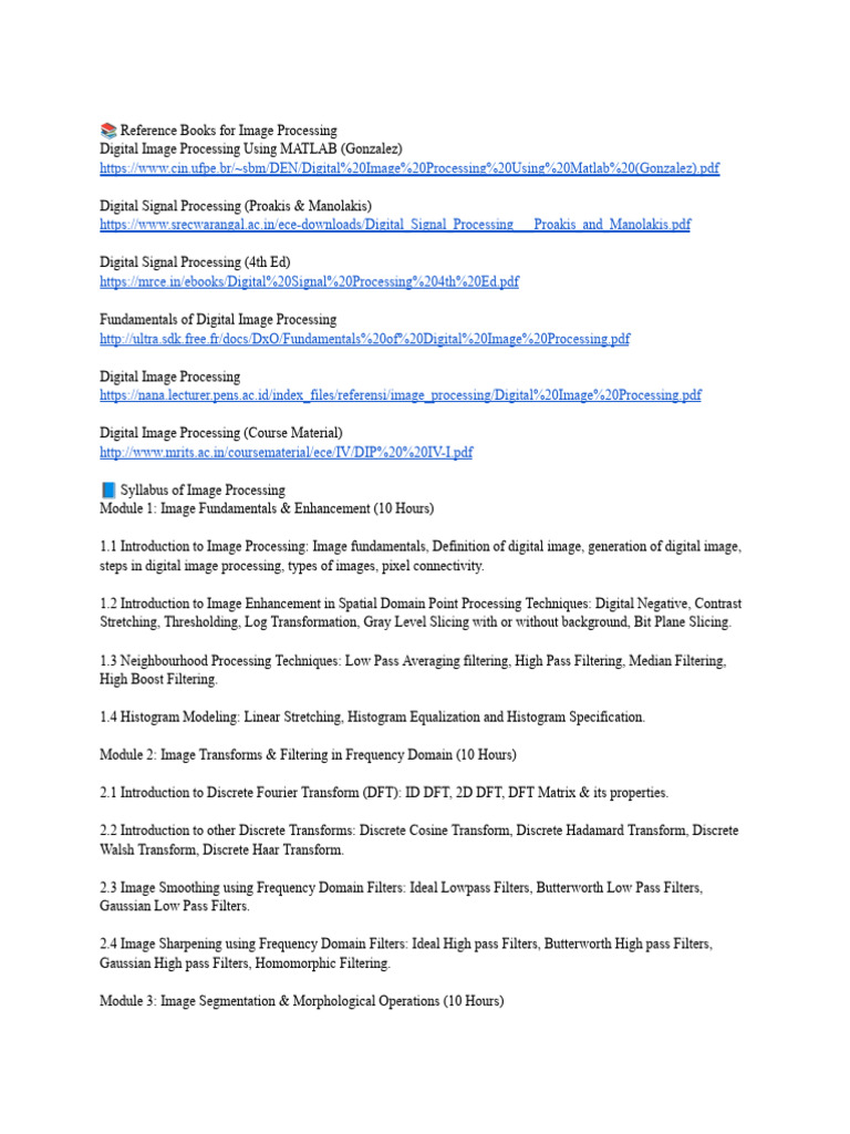 Reference Book Link and Syllabus of Image Processing | PDF | Data Compression | Discrete Fourier ...