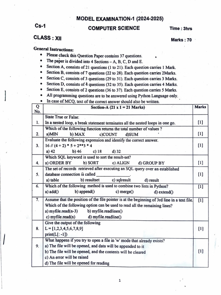 CS Model Question Paper 2024 | PDF | Control Flow | Software Engineering