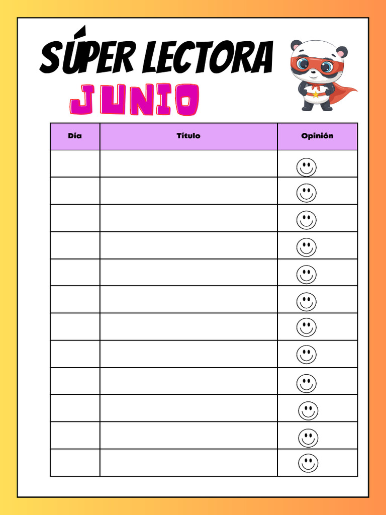 Colorful Superhero Homework Reading Log Worksheet | PDF