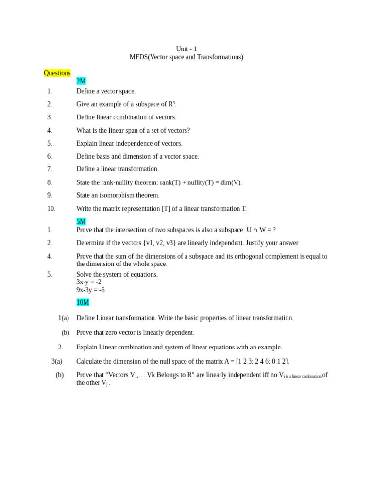 Unit-1 (MFDS) Q 1 | PDF