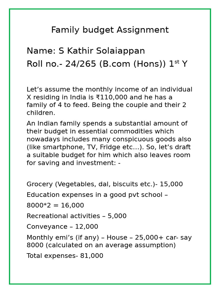 Family Budget Plan with Answers | PDF