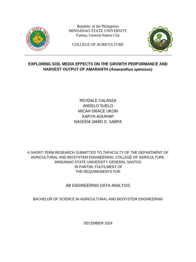 Exploring Soil Media Effects On The Growth Performance and Harvest Output of Amaranth | PDF ...