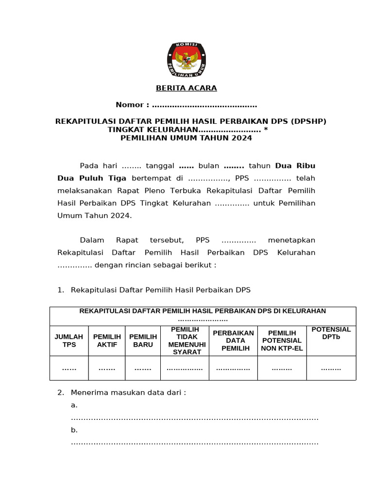 Berita Acara Pps Dpshp-1 | PDF